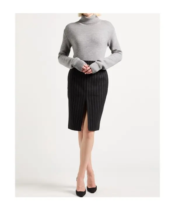 Saint Laurent Striped Wool Midi Skirt