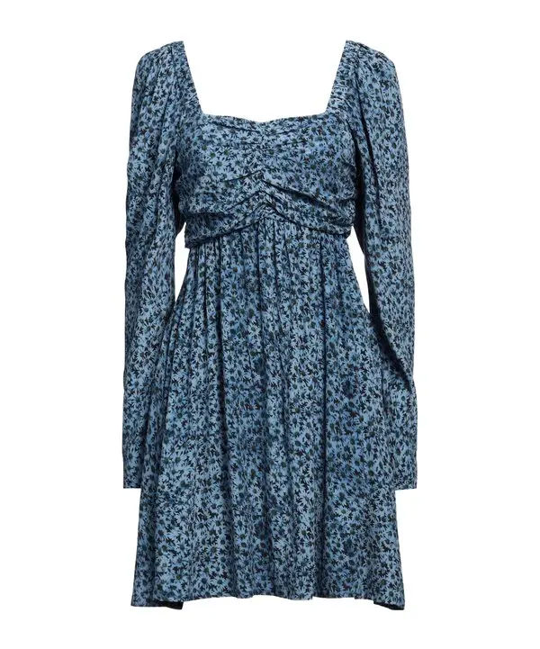 GANNI Floral Print Long Sleeve Square Neck Dress
