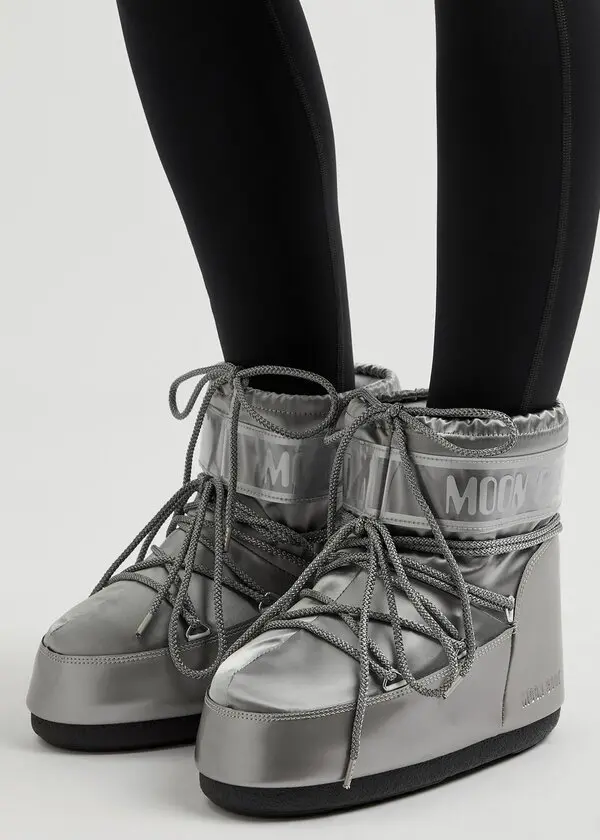 Moon Boot Padded Metallic Satin Snow Boots - Gray