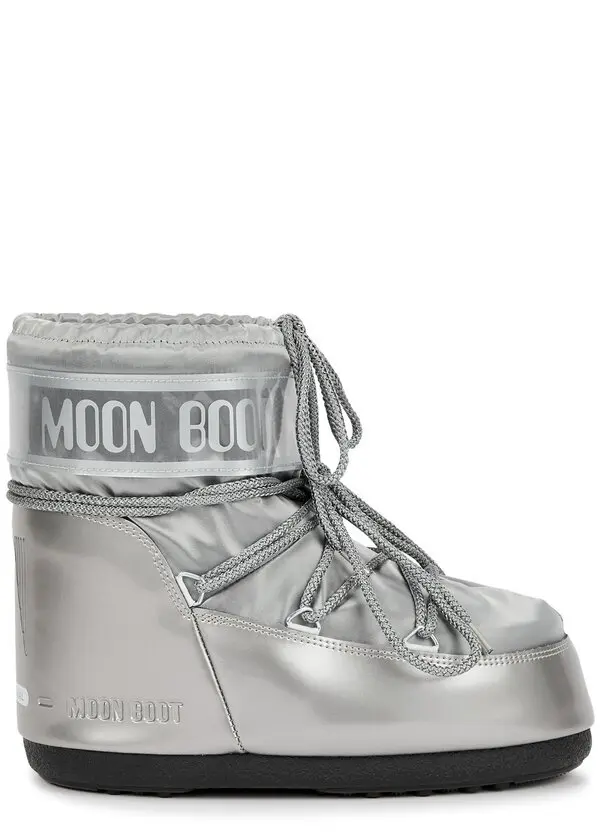Moon Boot Padded Metallic Satin Snow Boots - Gray