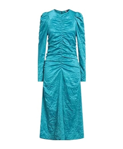 GANNI Long Sleeve Satin Dress - Green