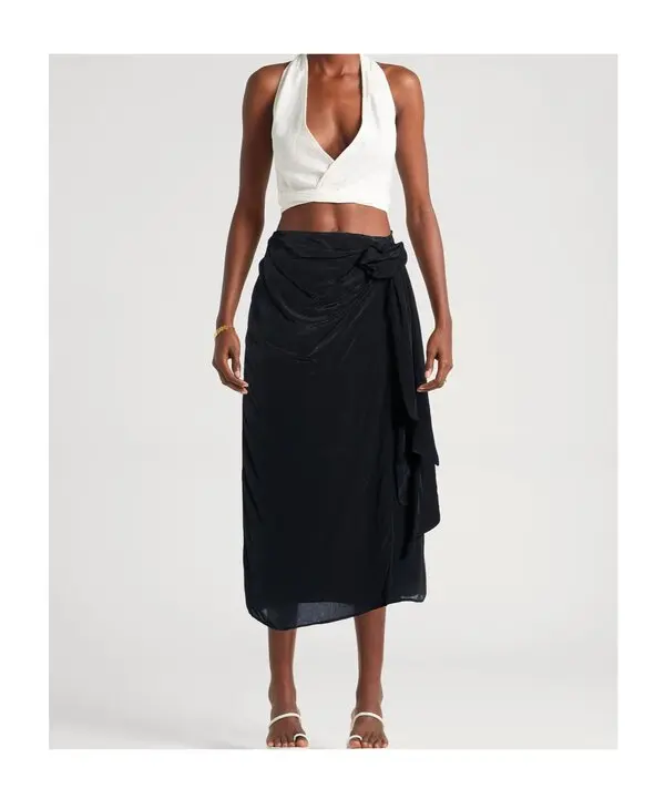 Farm Rio Asymmetrical Pleated Midi Skirt