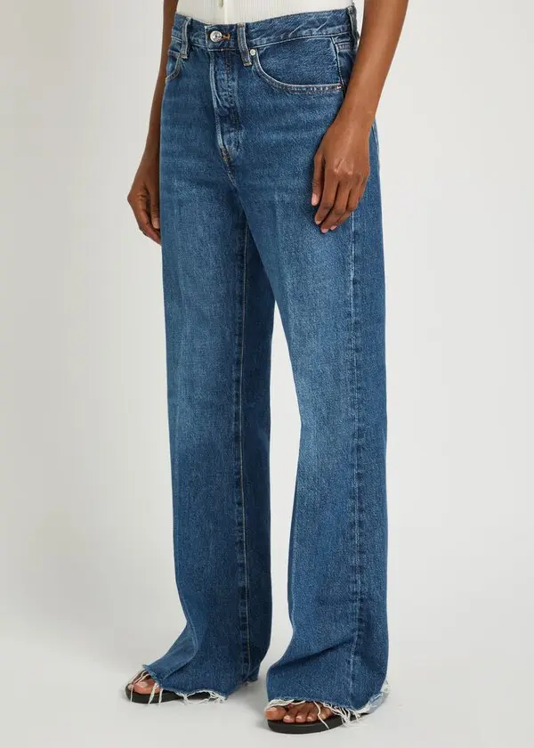 FRAME The Lax Distressed Flared-leg Denim Jeans