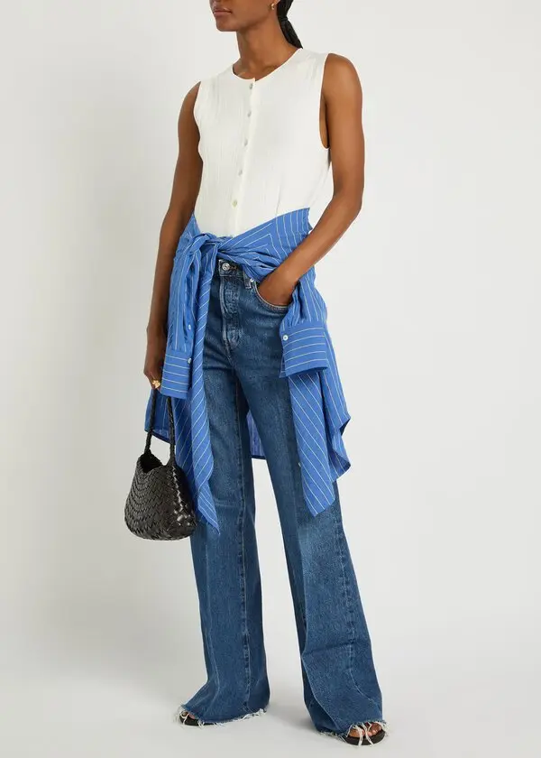 FRAME The Lax Distressed Flared-leg Denim Jeans