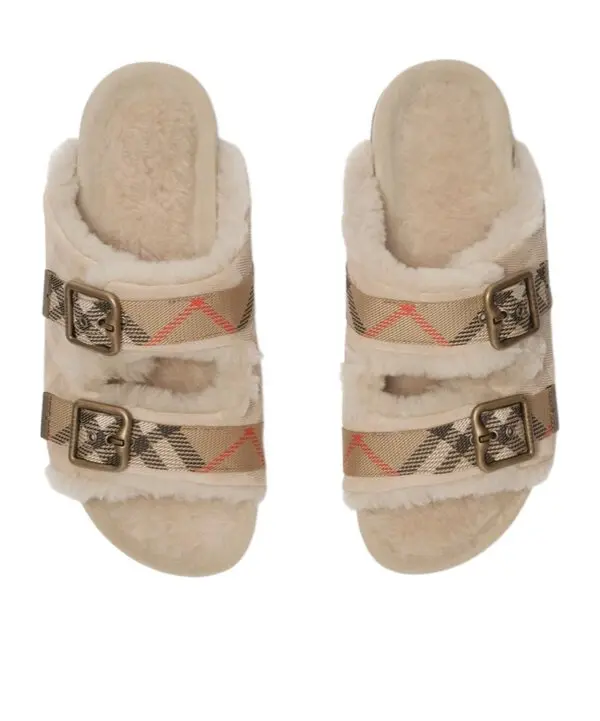 Burberry Check Shearling Urchin Sandals