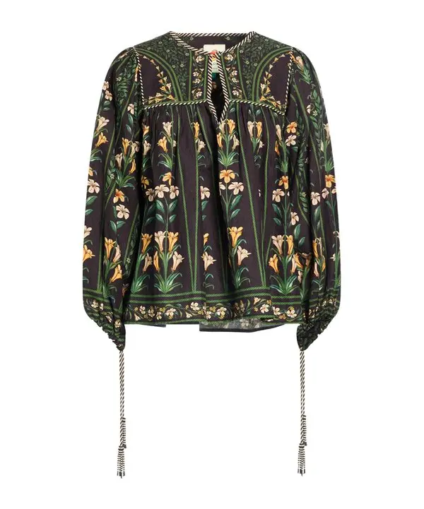 Farm Rio Long-sleeved Floral Print Blouse