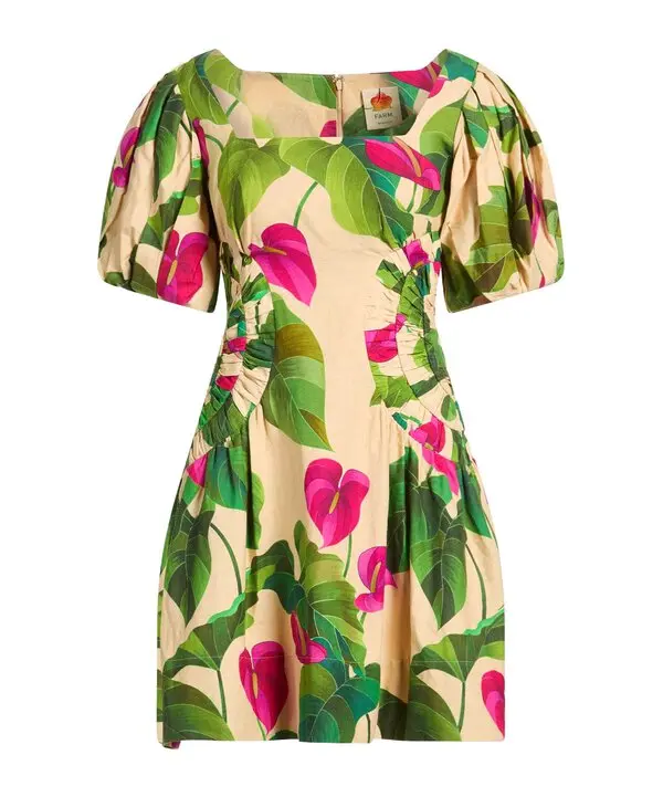 Farm Rio Short Sleeve Square Neck Floral Print Mini Dress