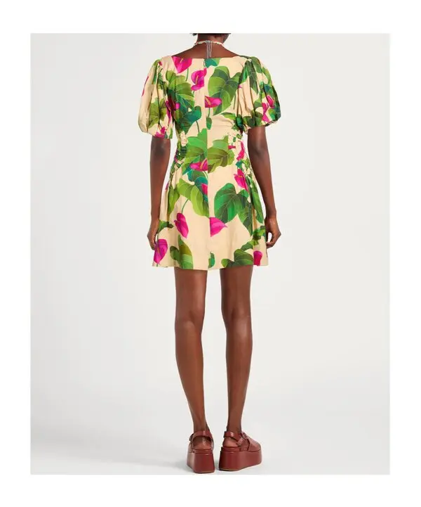 Farm Rio Short Sleeve Square Neck Floral Print Mini Dress