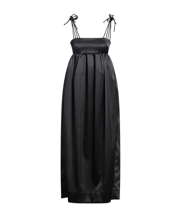 GANNI Square Neck Sleeveless Satin Maxi Dress - Black