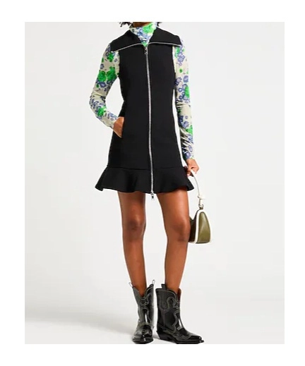 GANNI Sleeveless Crepe Dress With Zip Closure And Ruffled Hem