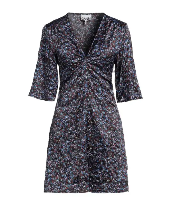 GANNI Short Sleeve V-neck Dress