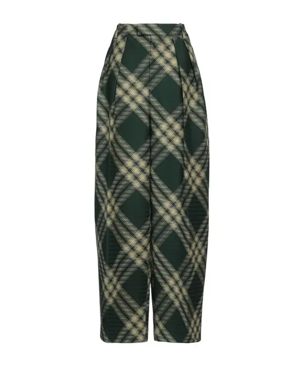 Burberry Plaid Wide-leg Wool Trousers