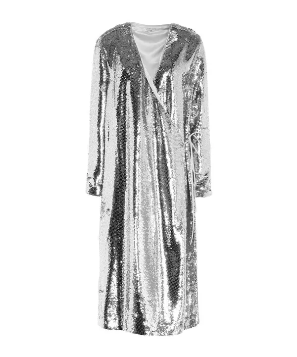 GANNI Long Sleeve Sequin Wrap Dress