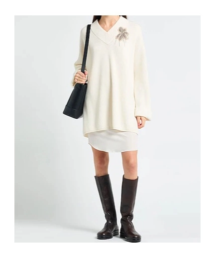 Brunello Cucinelli Cashmere Appliqué V-neck Dress
