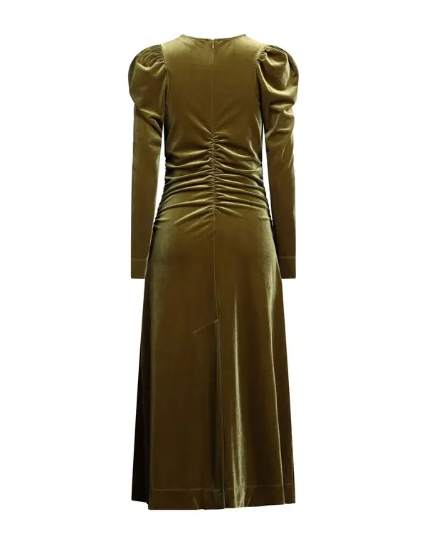 GANNI Velvet Ruched V-neck Long Sleeve Maxi Dress