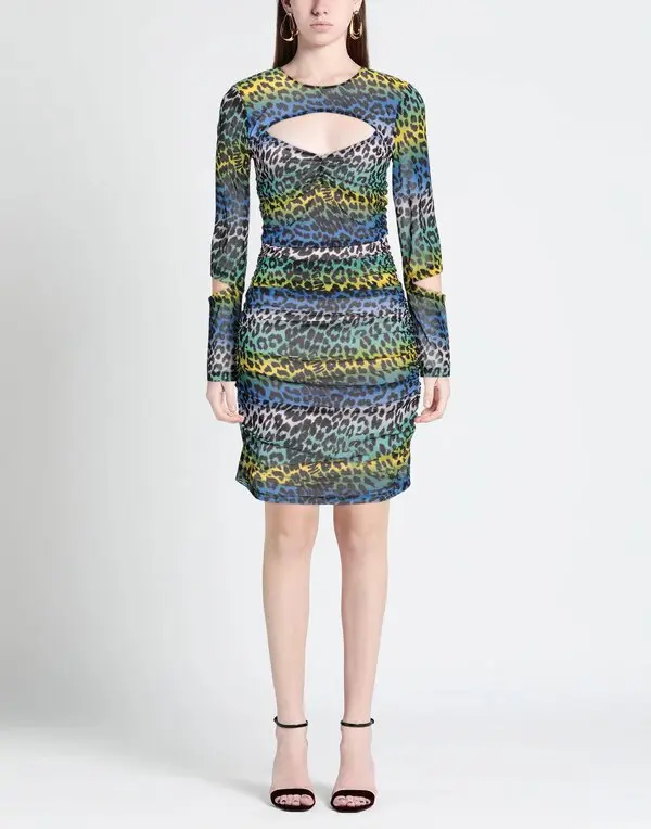 GANNI Leopard Print Mesh Cut-out Dress