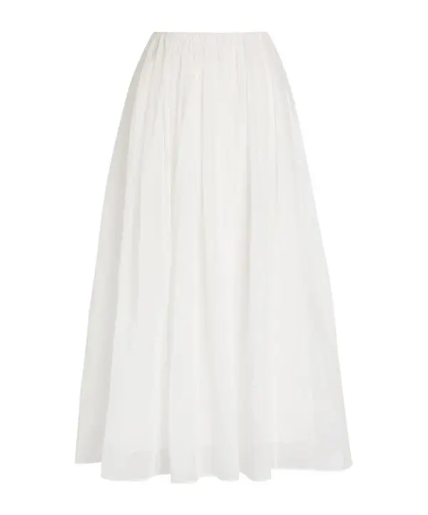 Brunello Cucinelli Gathered Cotton Midi Skirt - White
