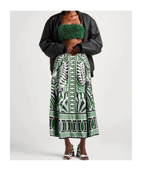 Farm Rio Printed Midi Skirt With Flared Hem