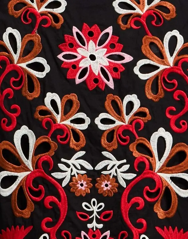 Farm Rio Long-sleeved Embroidered Midi Dress