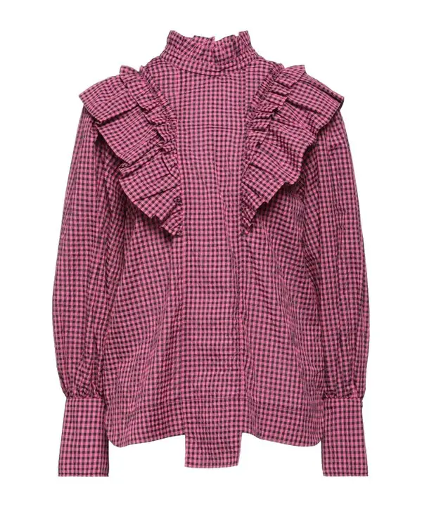 GANNI Plaid Long-sleeved Cover-up