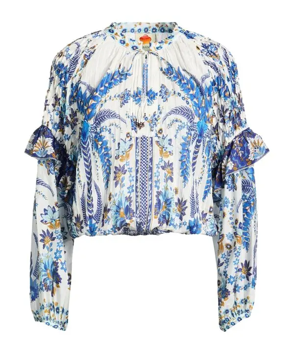 Farm Rio Long-sleeved Tie Neck Printed Blouse