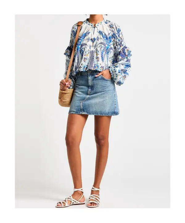 Farm Rio Long-sleeved Tie Neck Printed Blouse