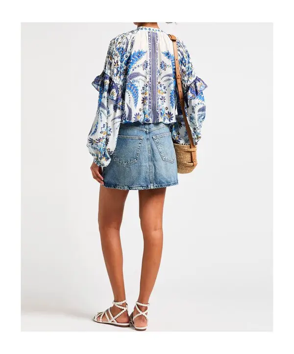 Farm Rio Long-sleeved Tie Neck Printed Blouse