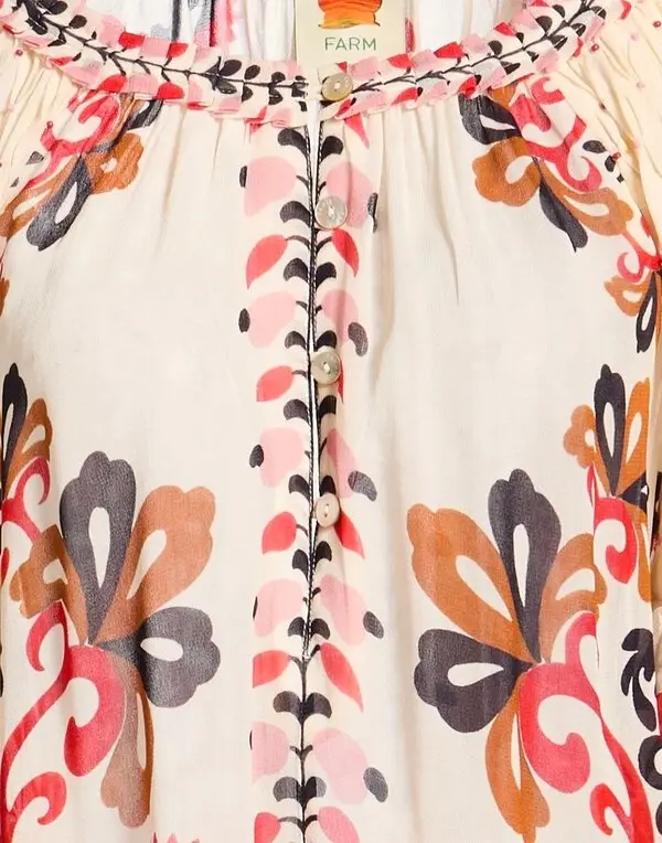 Farm Rio Long-sleeved Printed Shirt With Ruffle And Pleat Details