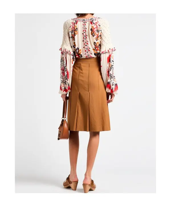 Farm Rio Long-sleeved Printed Shirt With Ruffle And Pleat Details