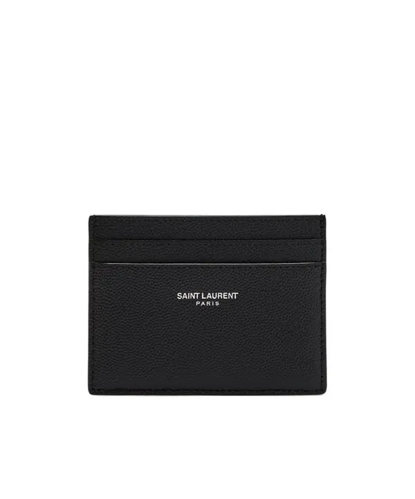 Saint Laurent Logo Pebbled Leather Card Holder
