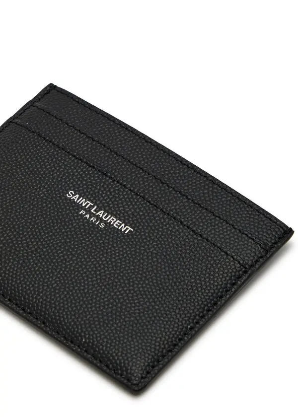 Saint Laurent Logo Pebbled Leather Card Holder