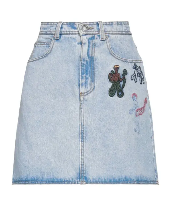 Marni Medium Wash Denim A-line Skirt With Appliqués