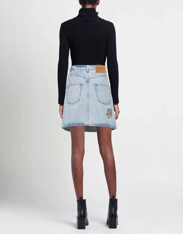 Marni Medium Wash Denim A-line Skirt With Appliqués