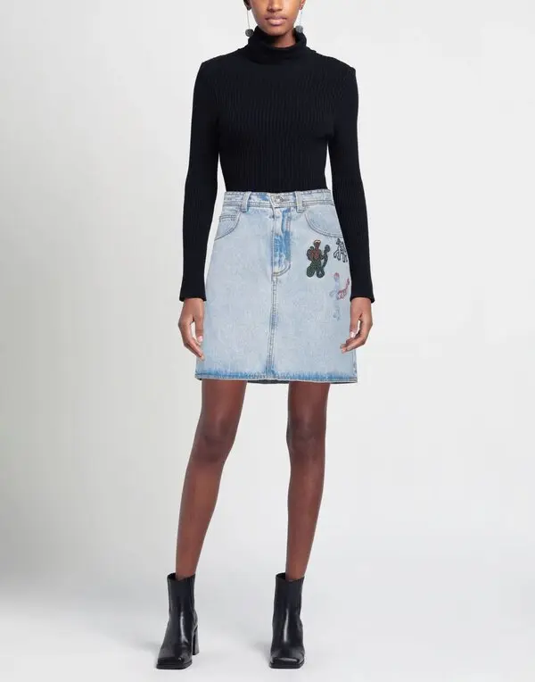 Marni Medium Wash Denim A-line Skirt With Appliqués