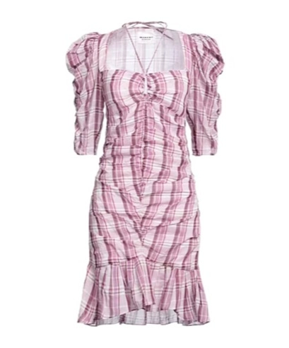 Isabel Marant Étoile Gathered Tartan Square Neck Dress