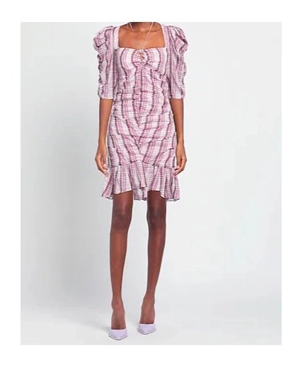 Isabel Marant Étoile Gathered Tartan Square Neck Dress
