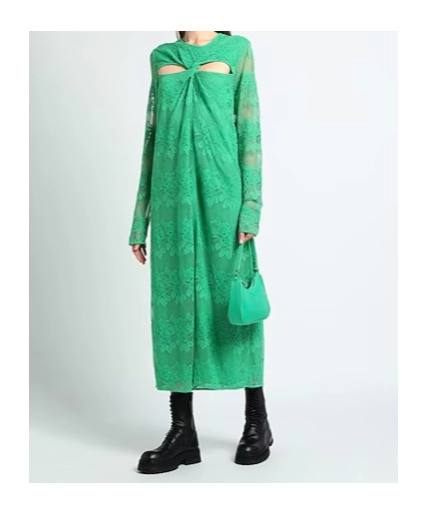 GANNI Lace Long Sleeve Maxi Dress With Front Slit
