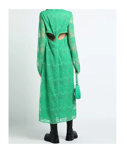 GANNI Lace Long Sleeve Maxi Dress With Front Slit