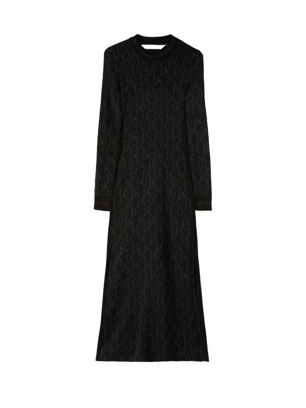 Palm Angels Long Sleeve Monogram Jacquard Maxi Dress