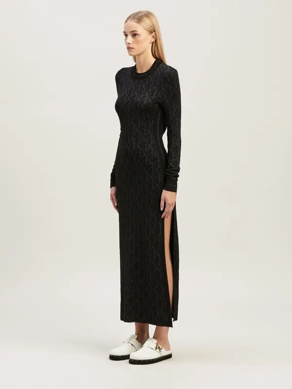 Palm Angels Long Sleeve Monogram Jacquard Maxi Dress