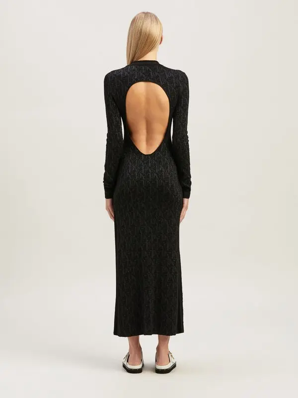 Palm Angels Long Sleeve Monogram Jacquard Maxi Dress