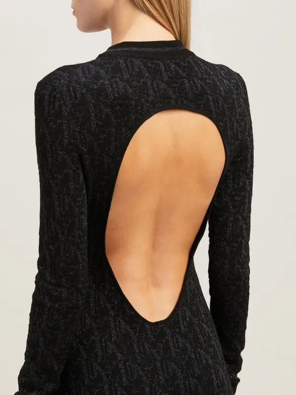 Palm Angels Long Sleeve Monogram Jacquard Maxi Dress