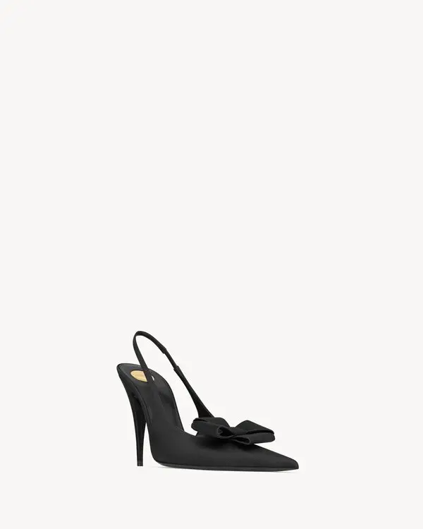 Saint Laurent Tea Slingback Pumps In Satin With Bow Embellishment