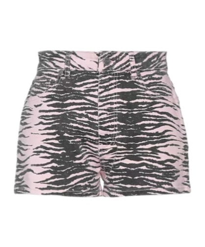 GANNI High Waisted Tiger Print Denim Shorts