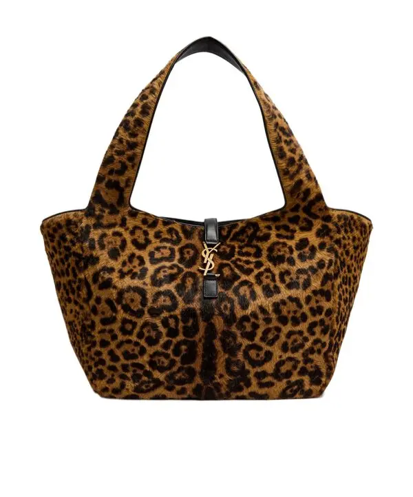 Saint Laurent Le 5 À 7 Bea Leopard-print Calf-hair Tote - Brown