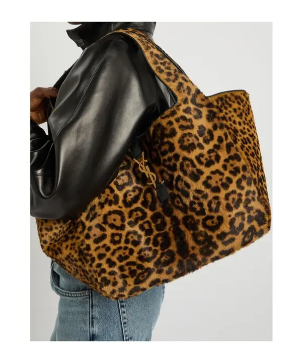Saint Laurent Le 5 À 7 Bea Leopard-print Calf-hair Tote