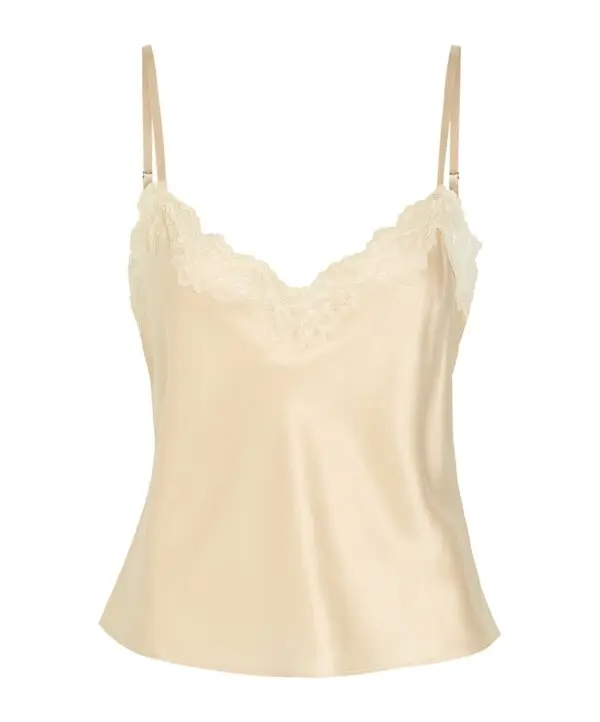 REFORMATION V-neck Silk Slip Top With Lace Trim - Nude