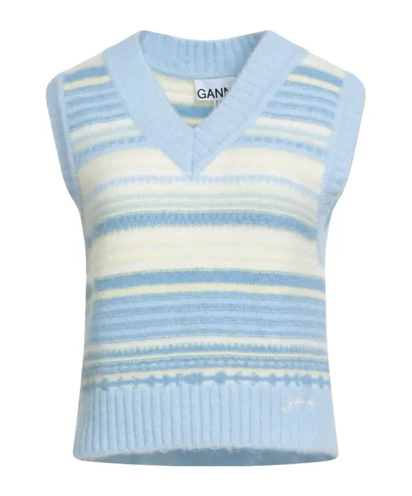 GANNI Sleeveless V-neck Striped Knit Jumper