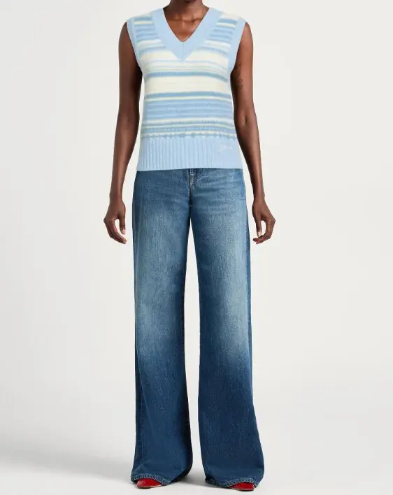 GANNI Sleeveless V-neck Striped Knit Jumper