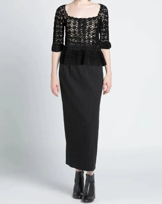 GANNI Crochet Square Neck Peplum Jumper